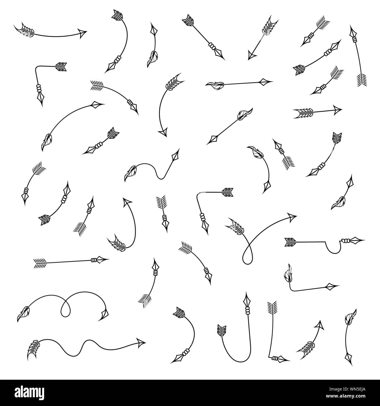 Black arrows. Hand drawn doodles. Vector illustration isolated on white ...
