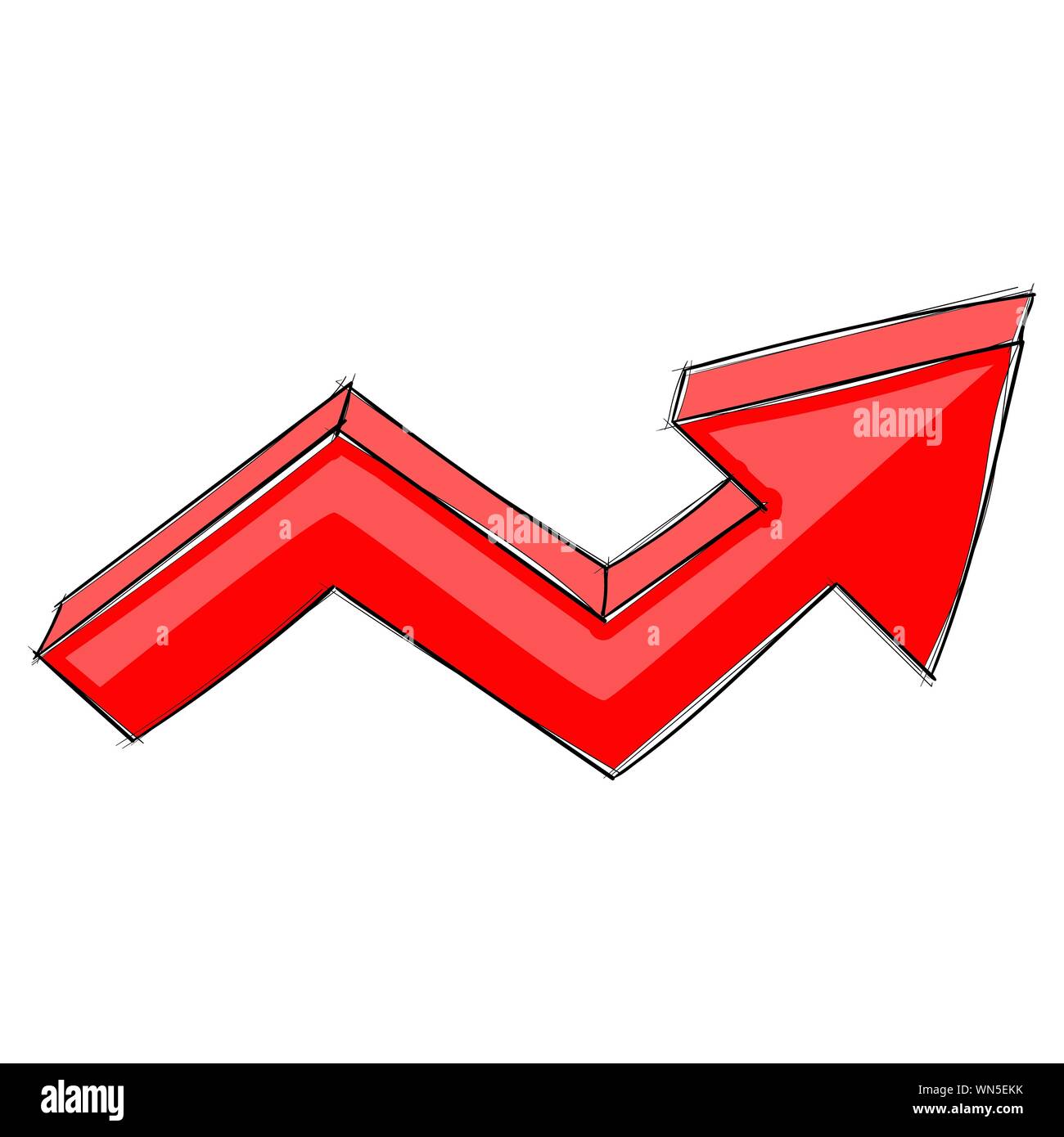 Red UP arrow. Financial rising trend graph. Hand drawn sign. Vector ...