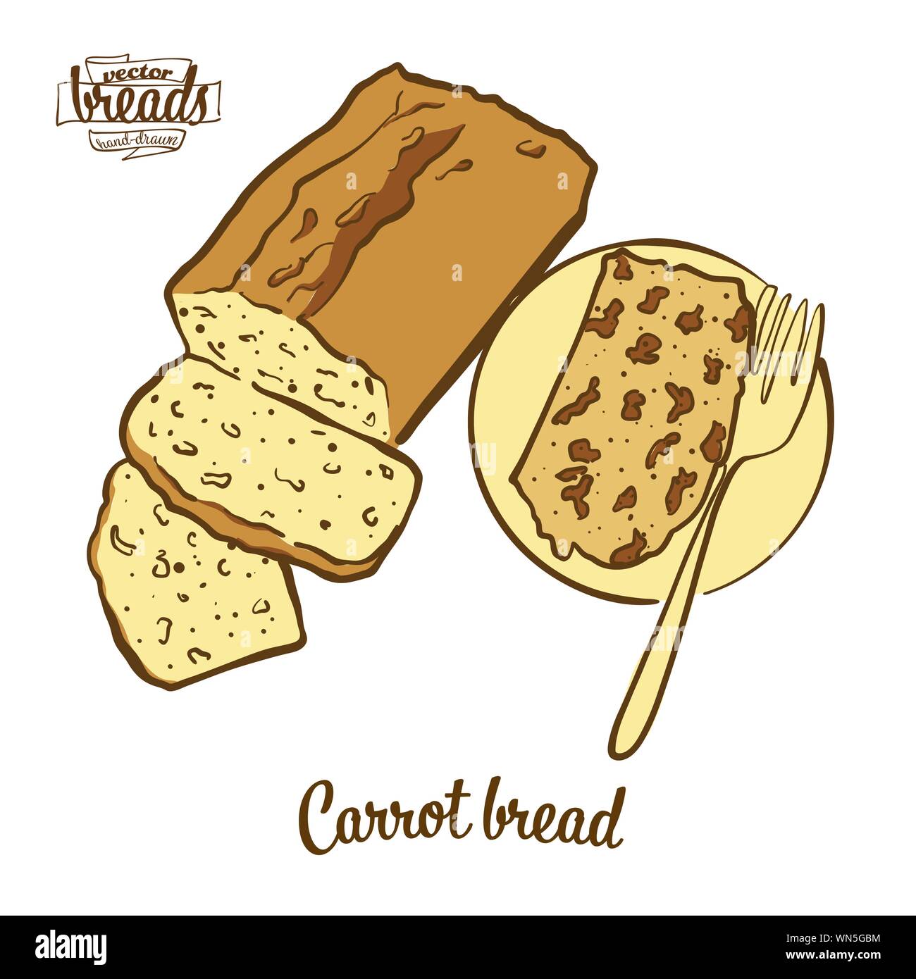 Colored drawing of Carrot bread bread. Vector illustration of Leavened ...