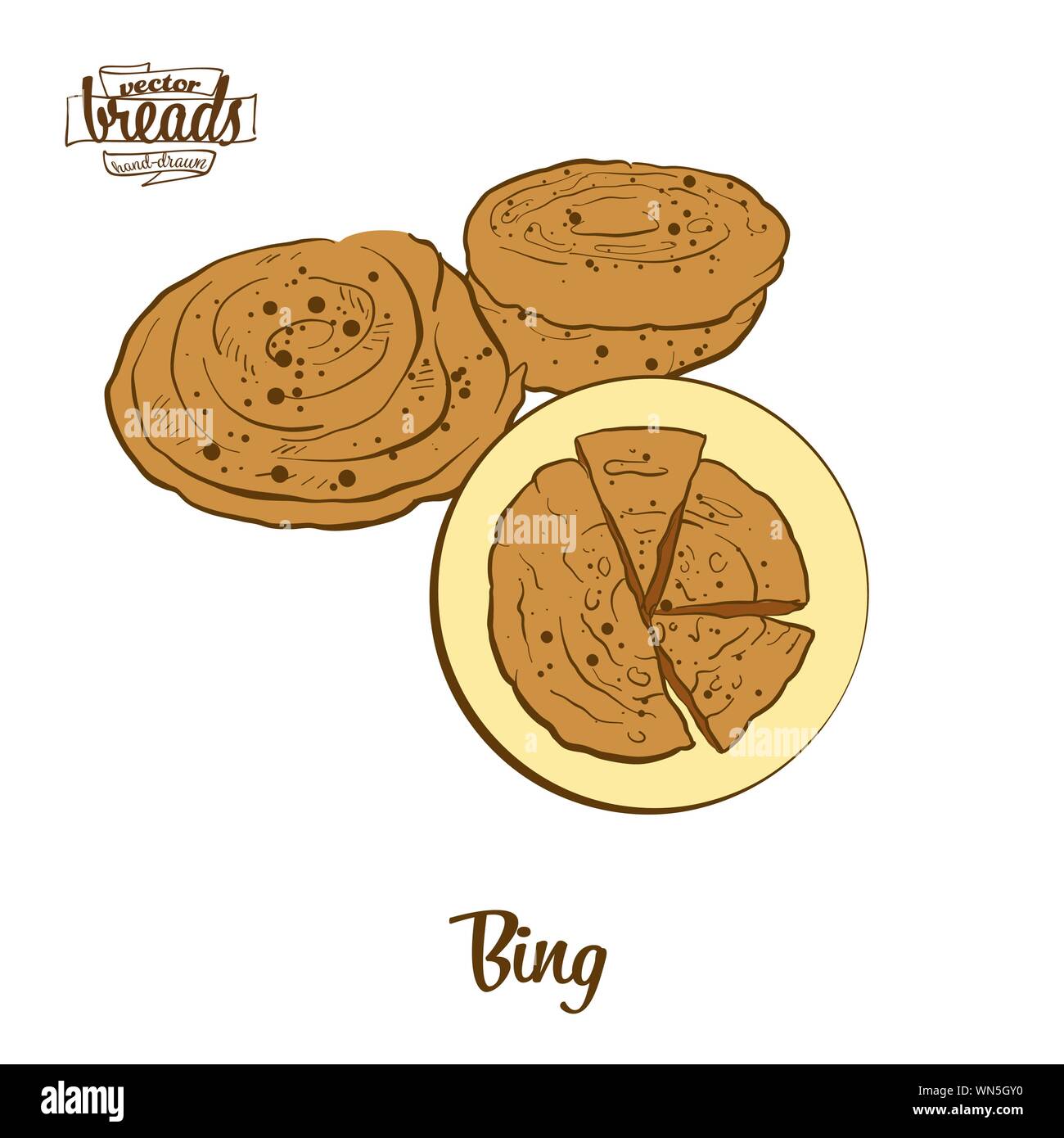 Colored drawing of Bing bread. Vector illustration of Flatbread food ...