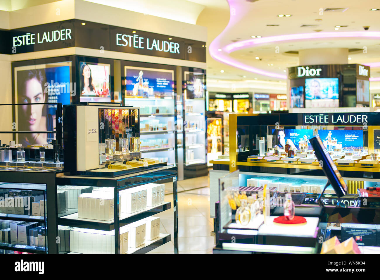 DUBAI, UAE - CIRCA FEBRUARY, 2019: perfumes and cosmetics products on ...