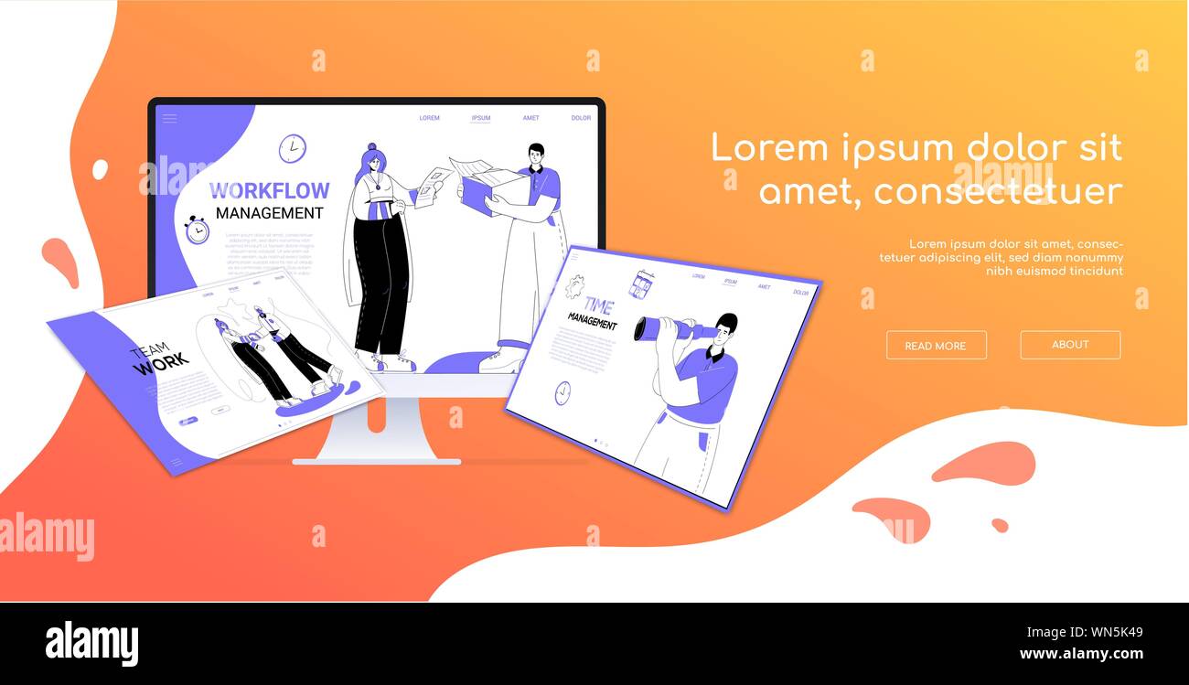 Workflow management - flat design style colorful web banner Stock ...