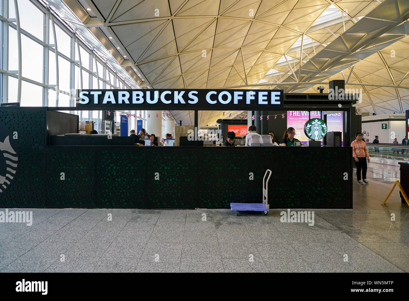 HONG KONG, CHINA - CIRCA FEBRUARY, 2019: Starbacks Coffee in Hong Kong International Airport ...