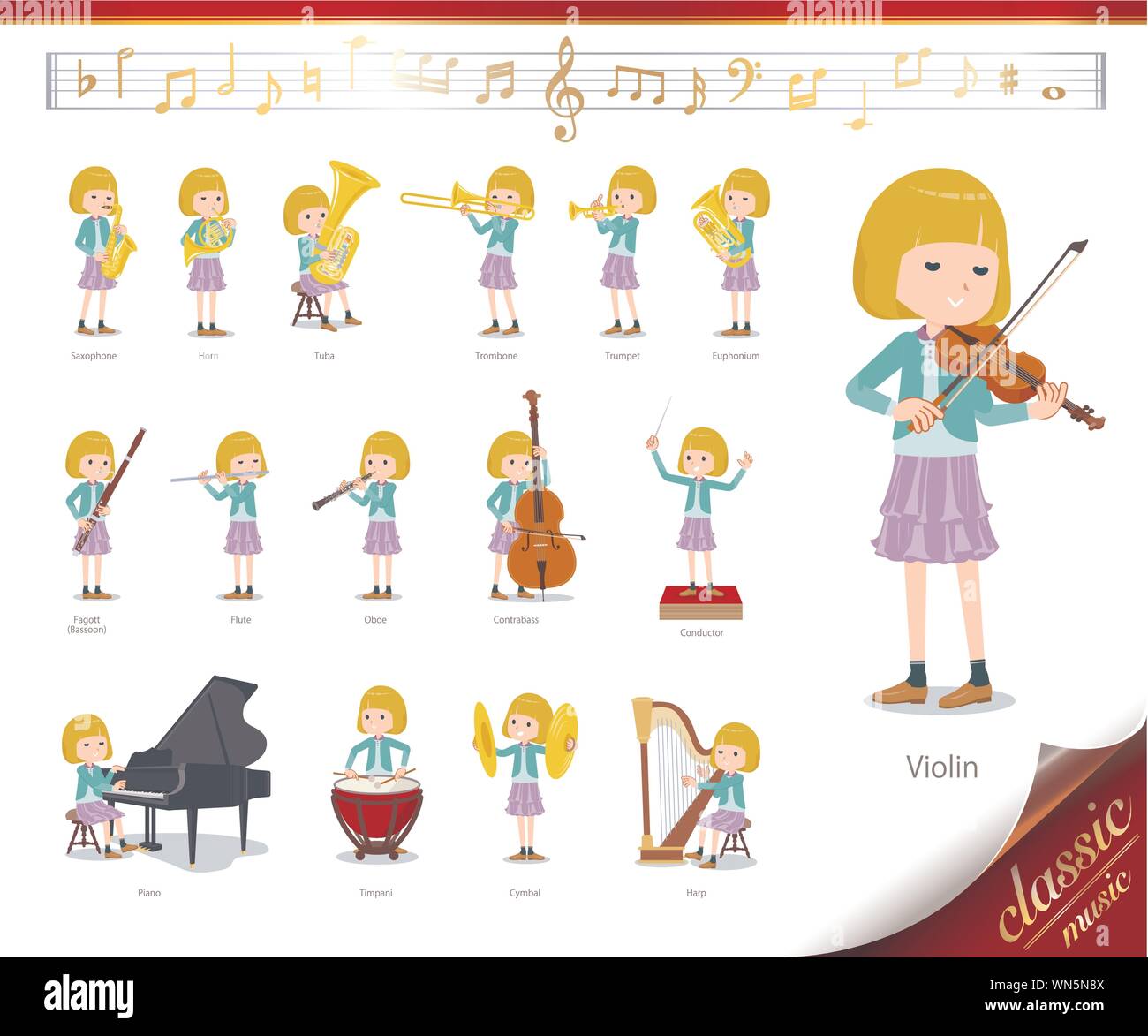 A set of girl on classical music performances.There are actions to play ...