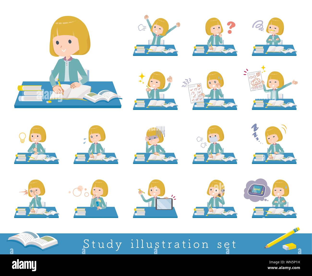 A set of girl on study.There are various emotions and actions.It's ...