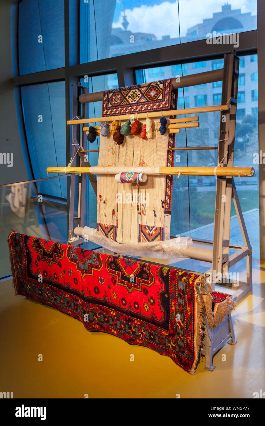 Hand loom weaver, traditional carpet weaving, Azerbaijan National ...