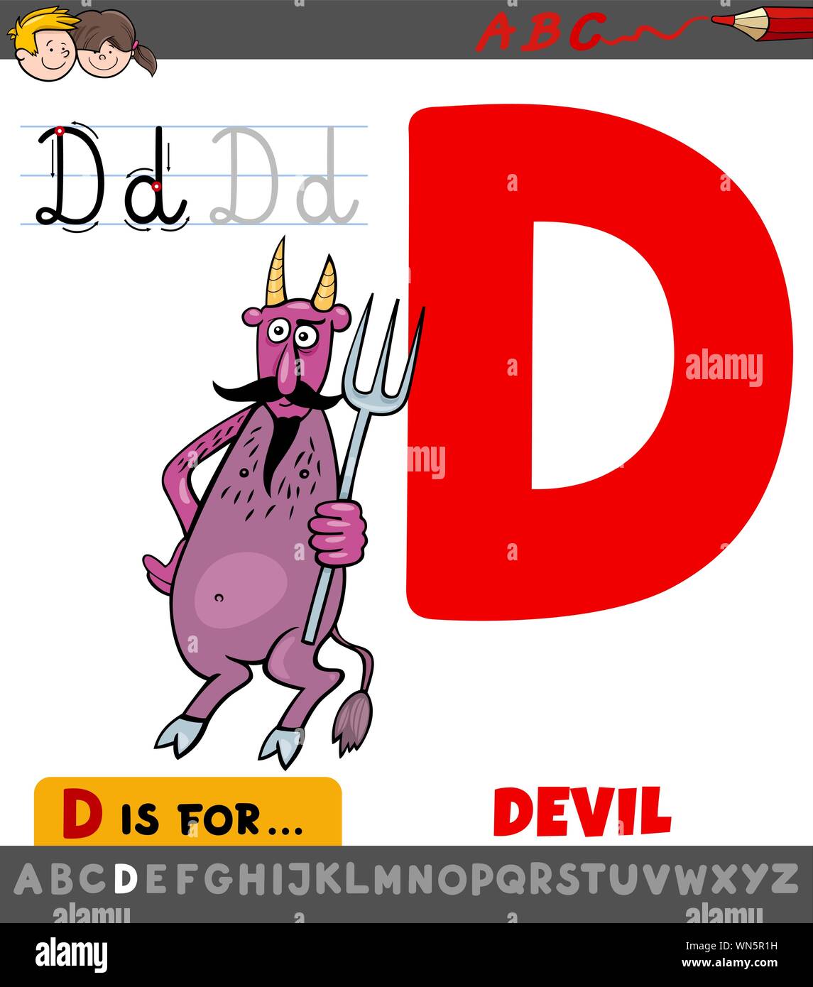 Educational Cartoon Illustration of Letter D from Alphabet with Comic ...