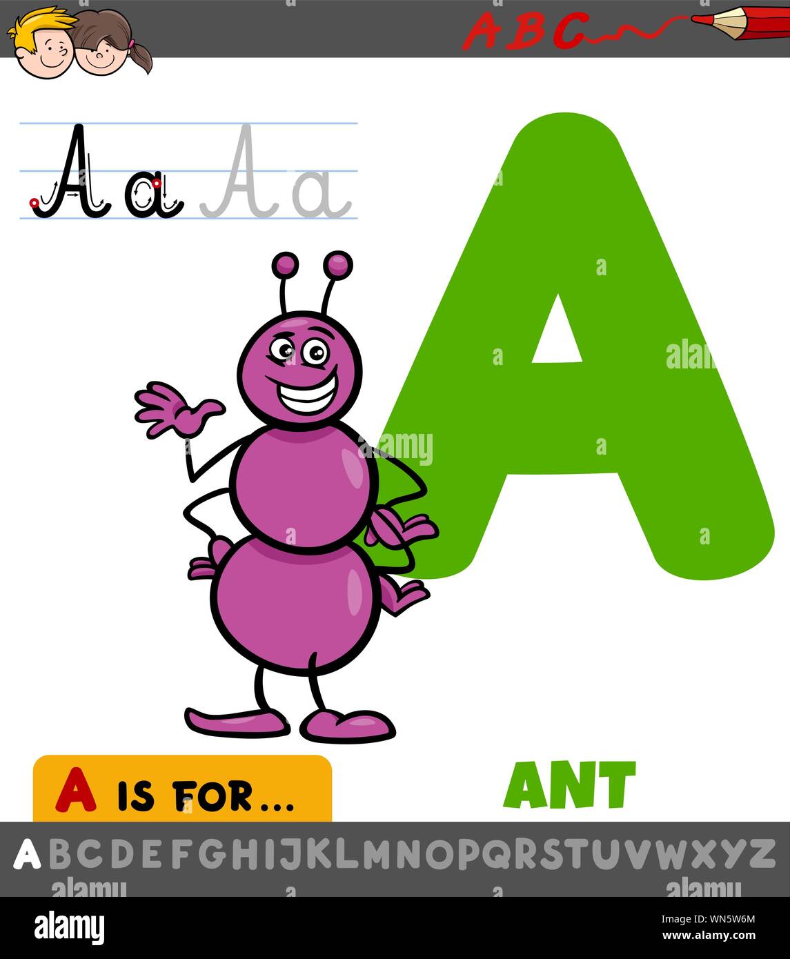 Educational Cartoon Illustration of Letter A from Alphabet with Ant ...