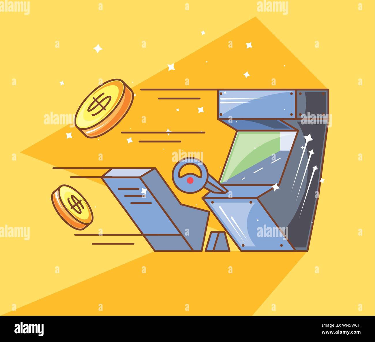 classic video game console of coins with car wheel vector illustration ...