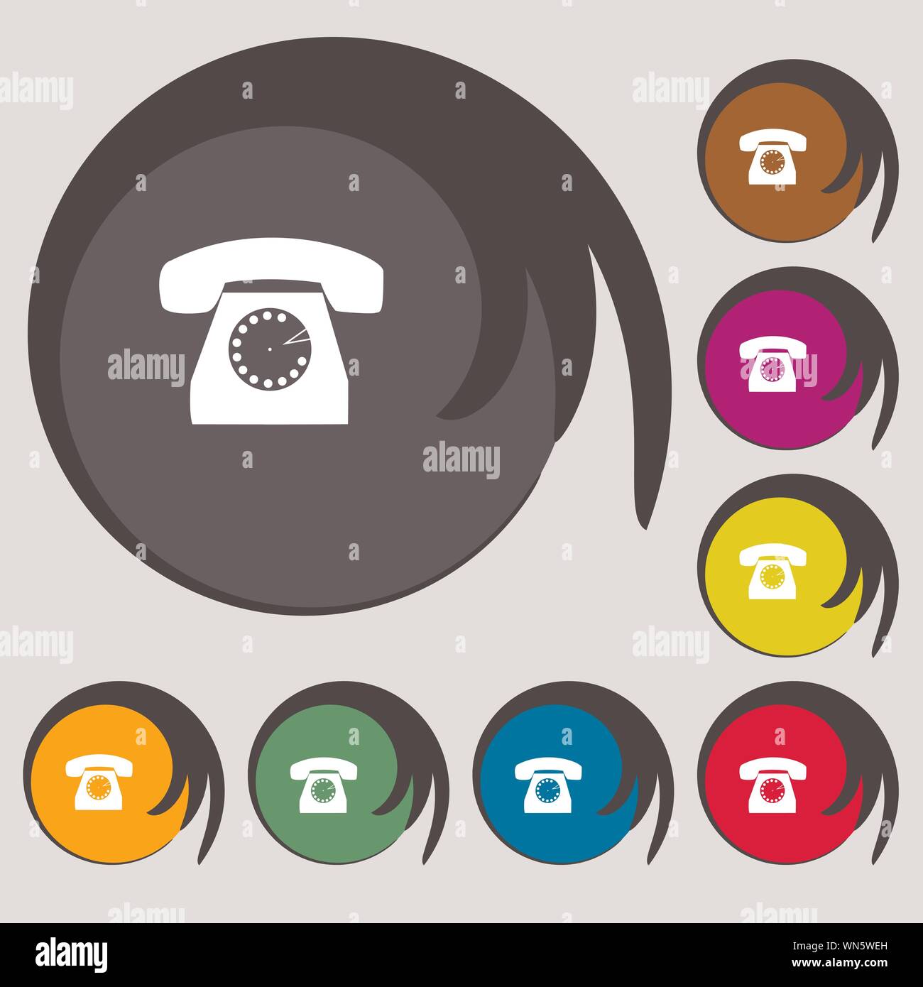 Retro telephone icon symbol. Symbols on eight colored buttons. Vector ...