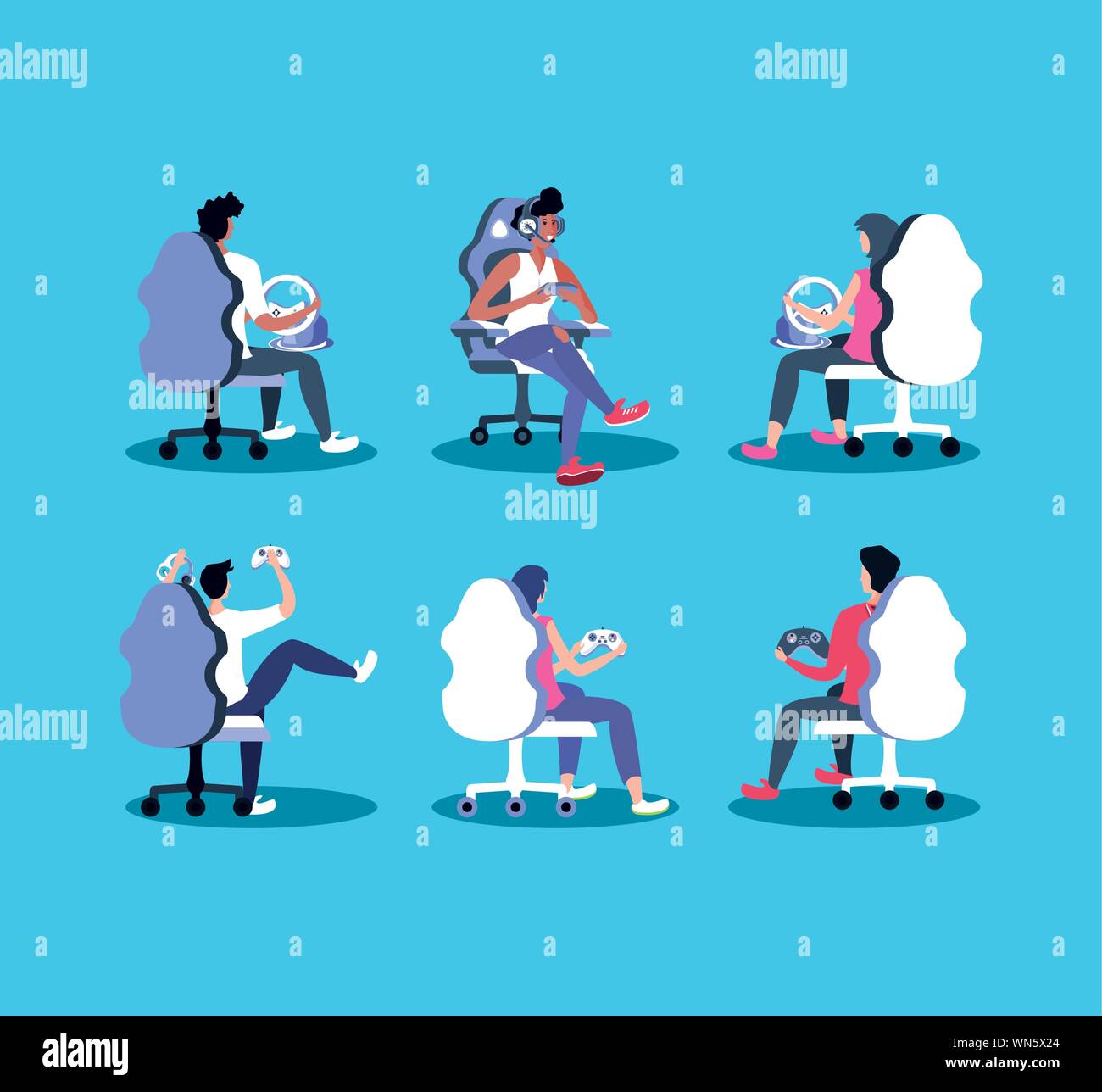 group of friends playing video game entertainment vector illustration ...