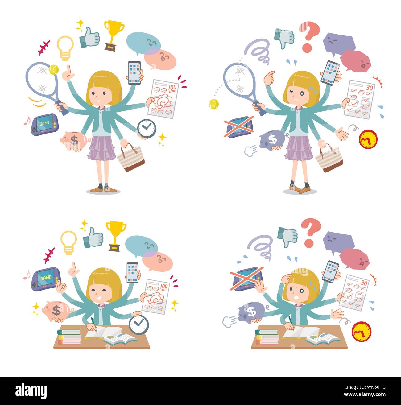 A set of girl who perform multitasking in the school.There are things ...
