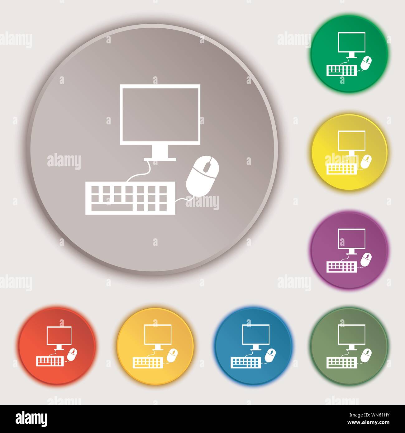 Computer widescreen monitor, keyboard, mouse sign icon. Symbols on ...