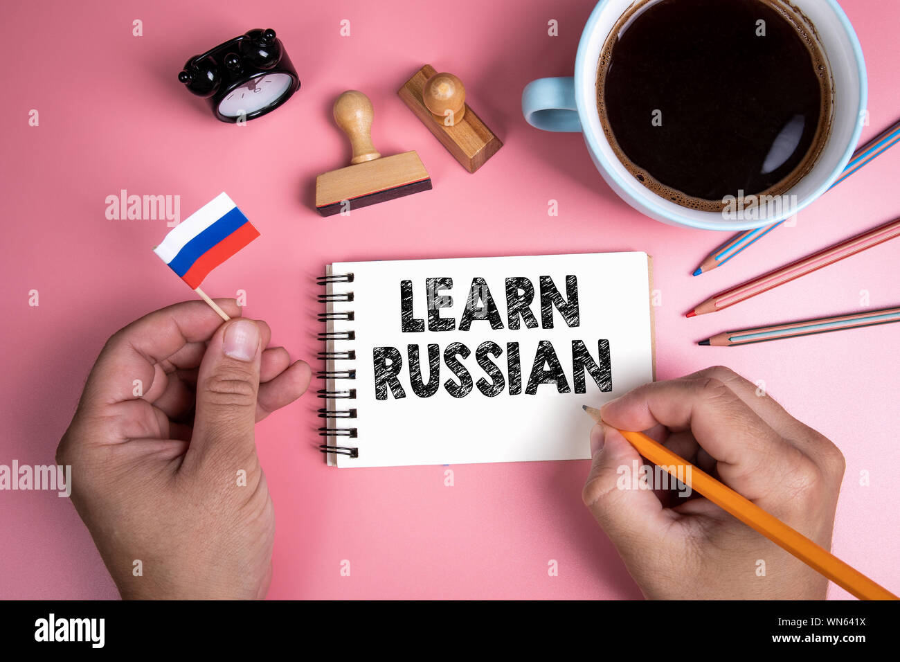 Learn Russian. Handwriitng text Stock Photo - Alamy