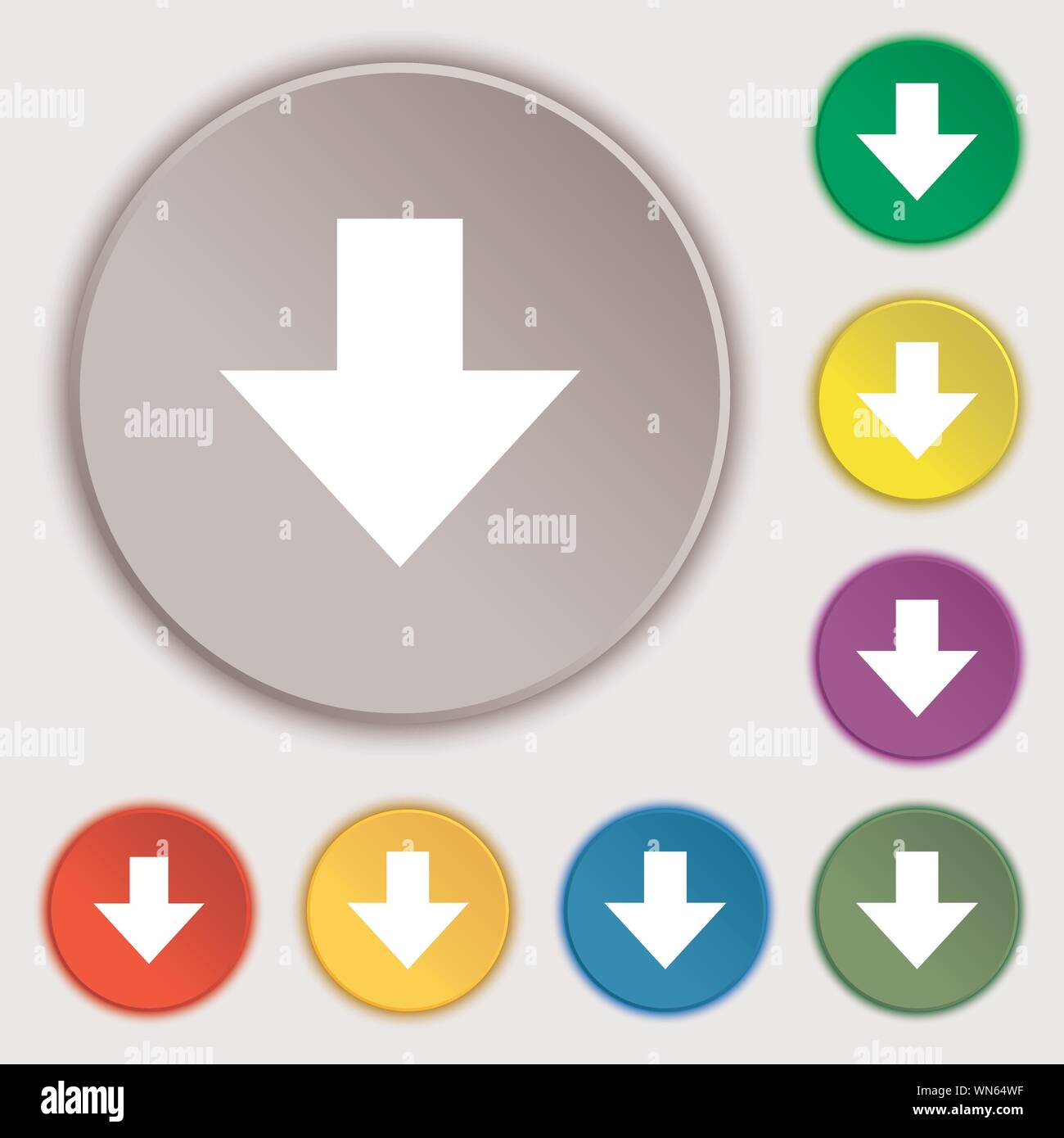 Download sign. Downloading flat icon. Load label. Symbols on eight flat ...