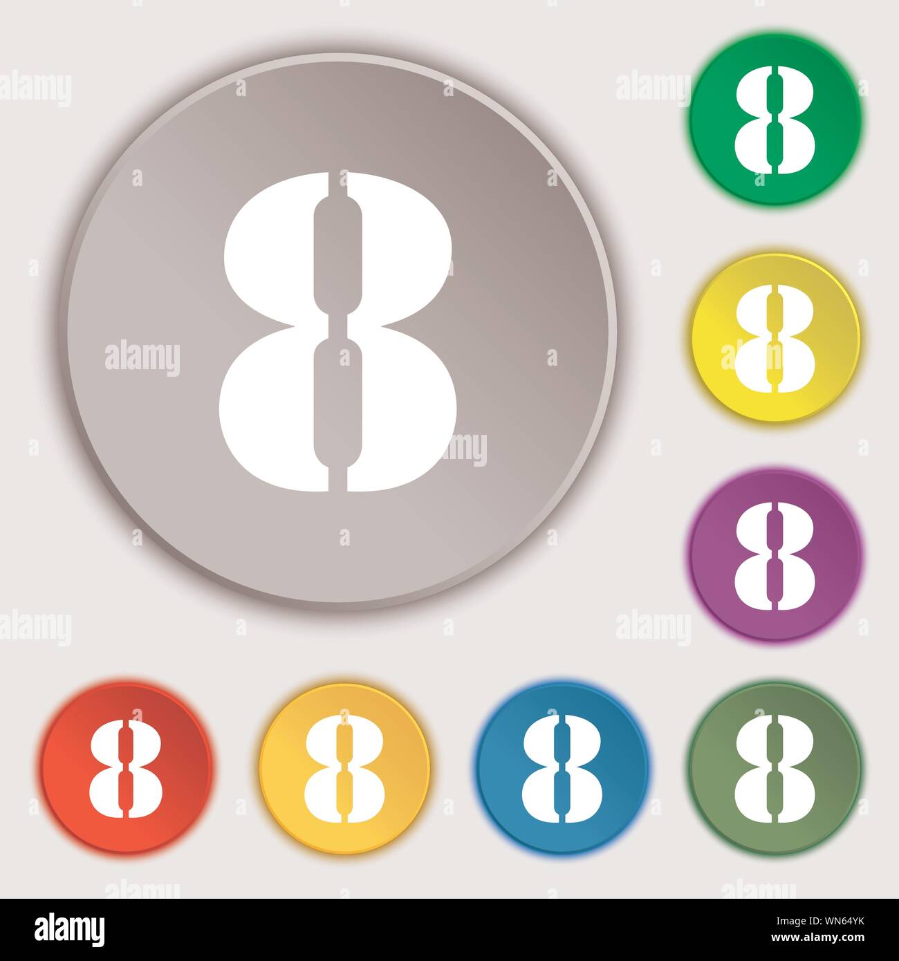 number Eight icon sign. Symbols on eight flat buttons. Vector Stock ...
