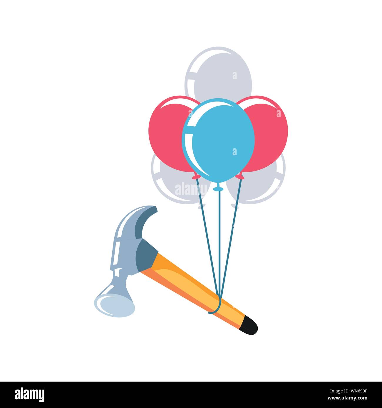 hammer with balloons helium air vector illustration design Stock Vector ...