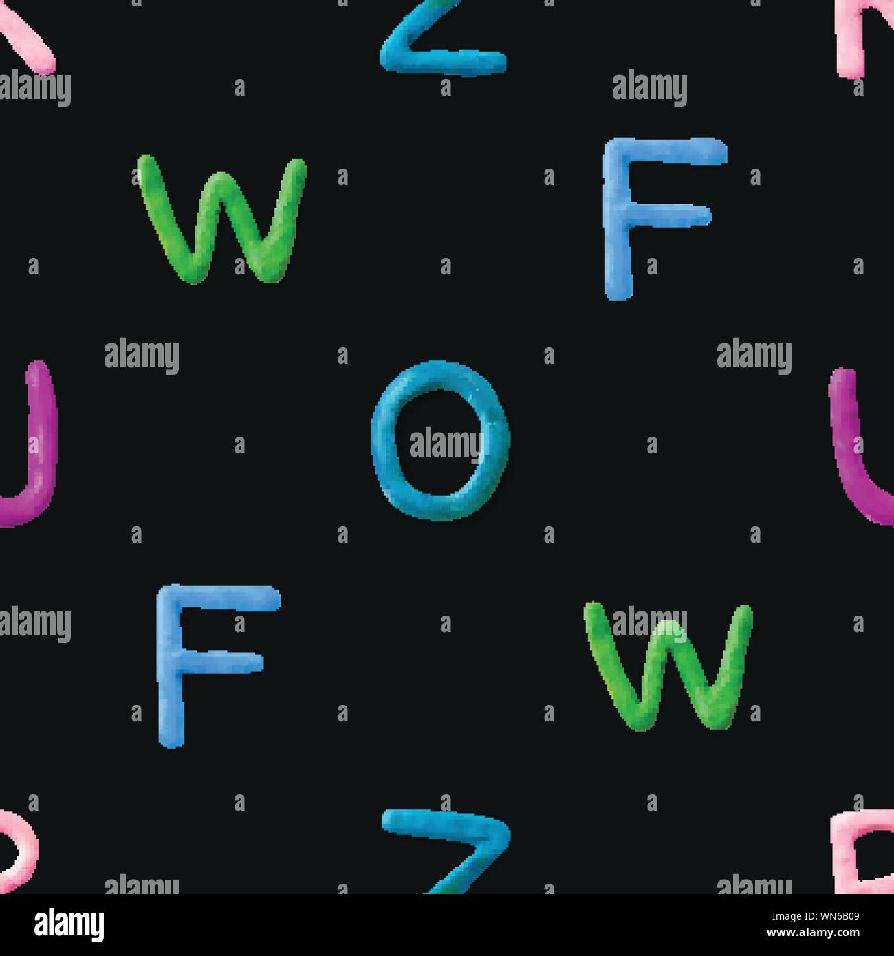 Seamless pattern with alphabet. Handmade modeling clay letters ...