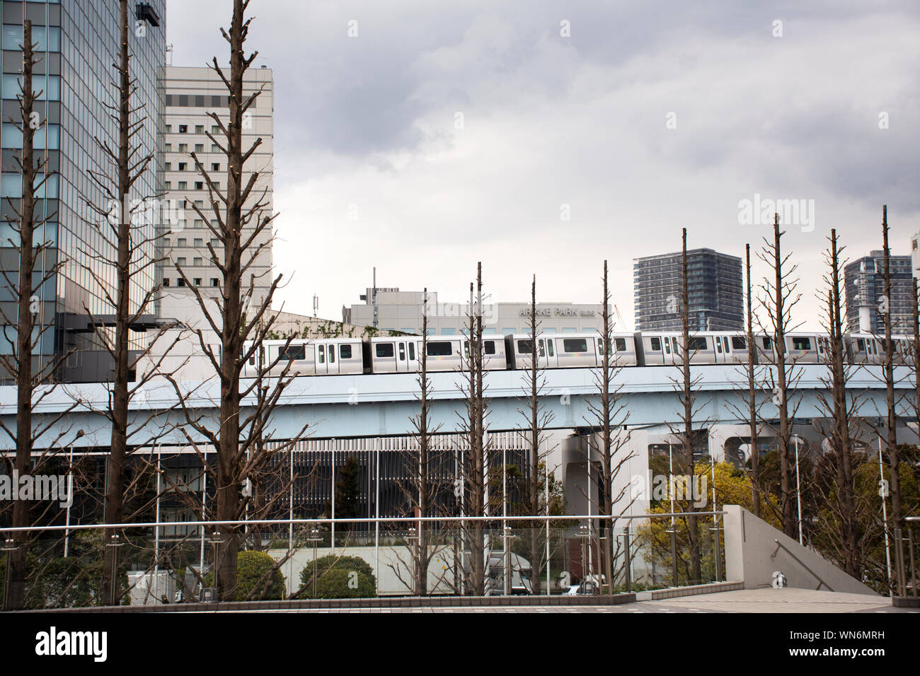 View landscape and cityscape of Ariake town with skytrain mrt Rinkai ...