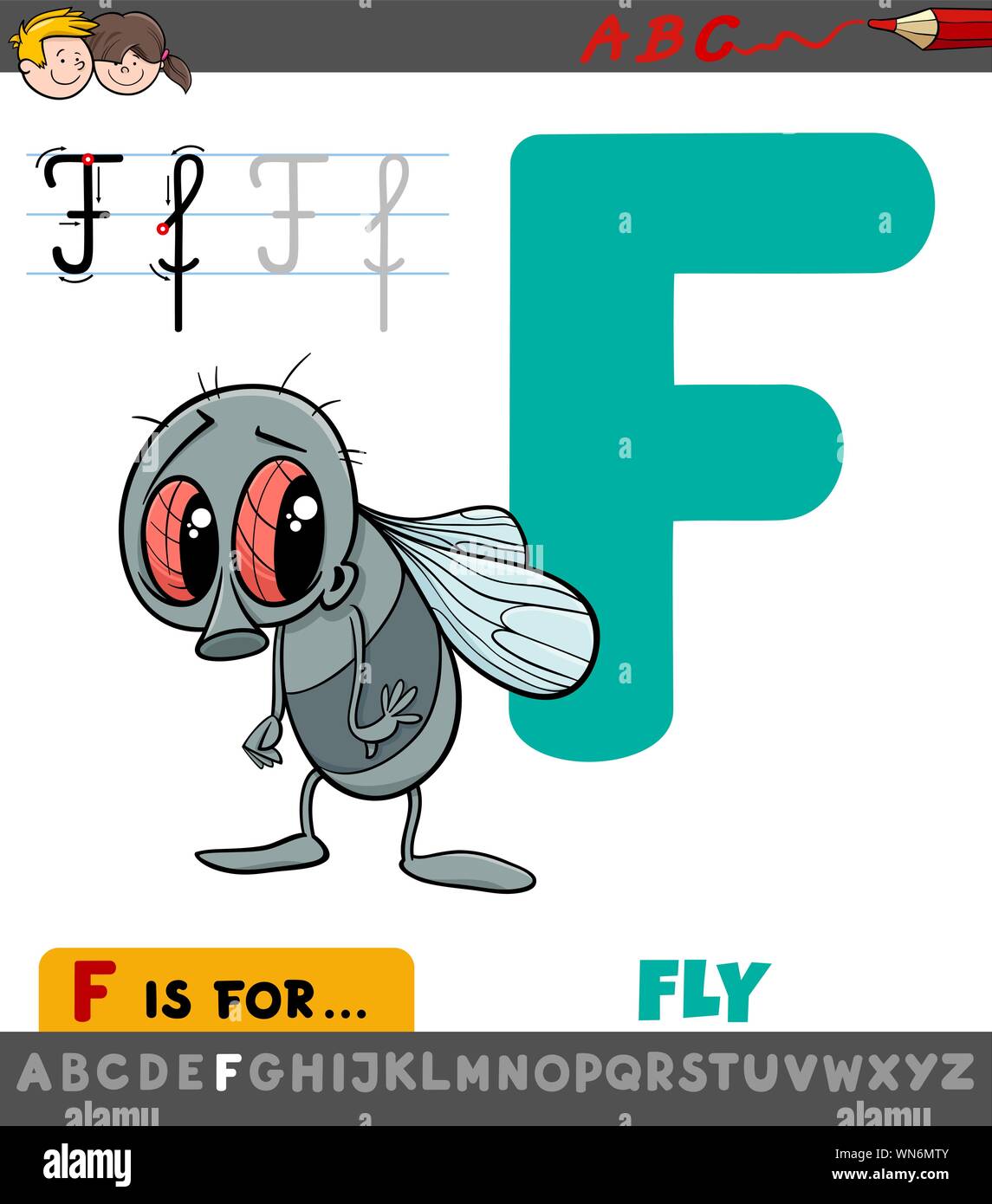 Educational Cartoon Illustration of Letter F from Alphabet with Fly for ...