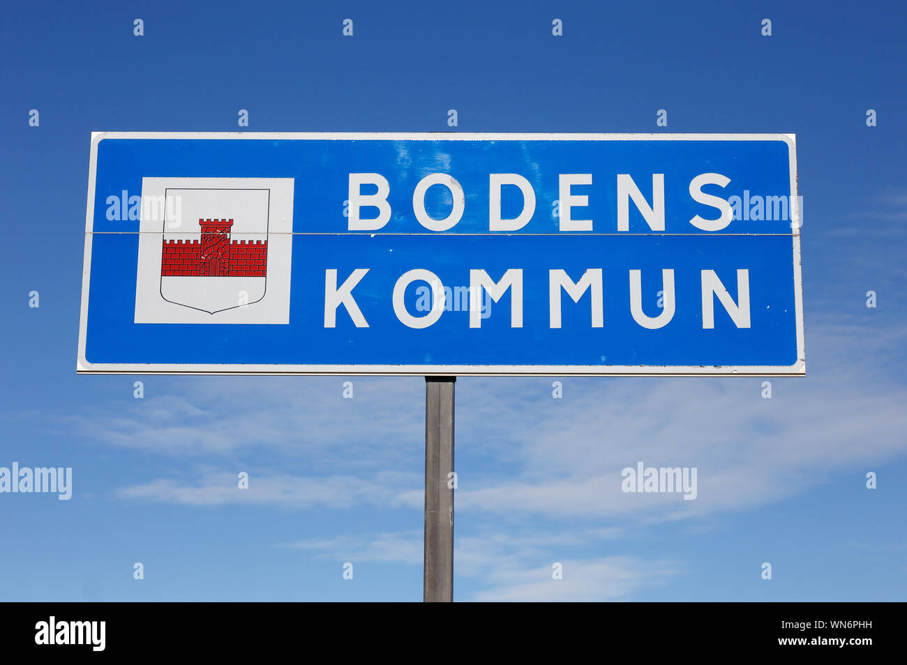 Boden, Sweden - August 21, 2019: The Boden municipality border road ...