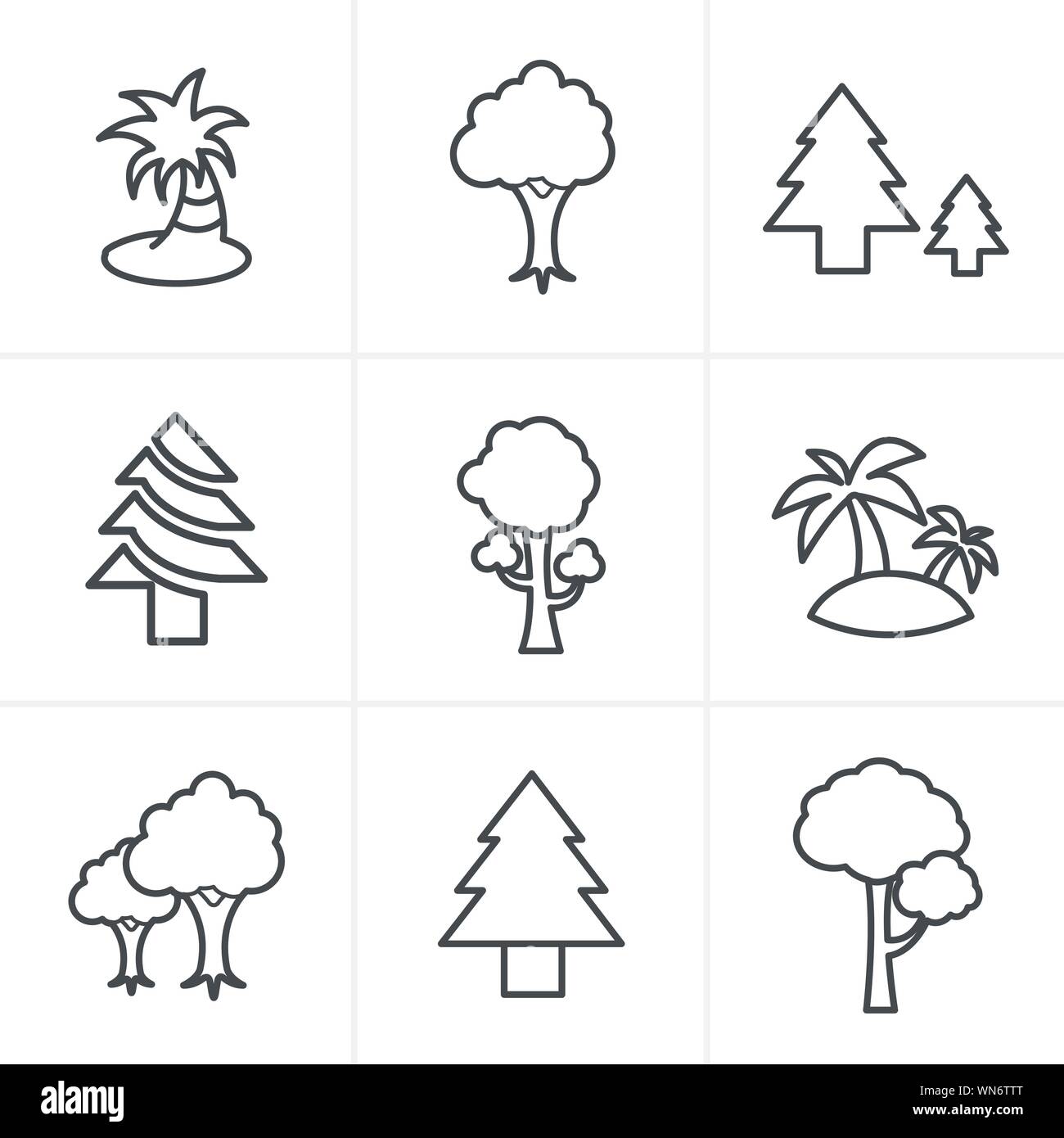 Line Icons Style Tree Icons Set, Vector Design Stock Vector Image & Art ...