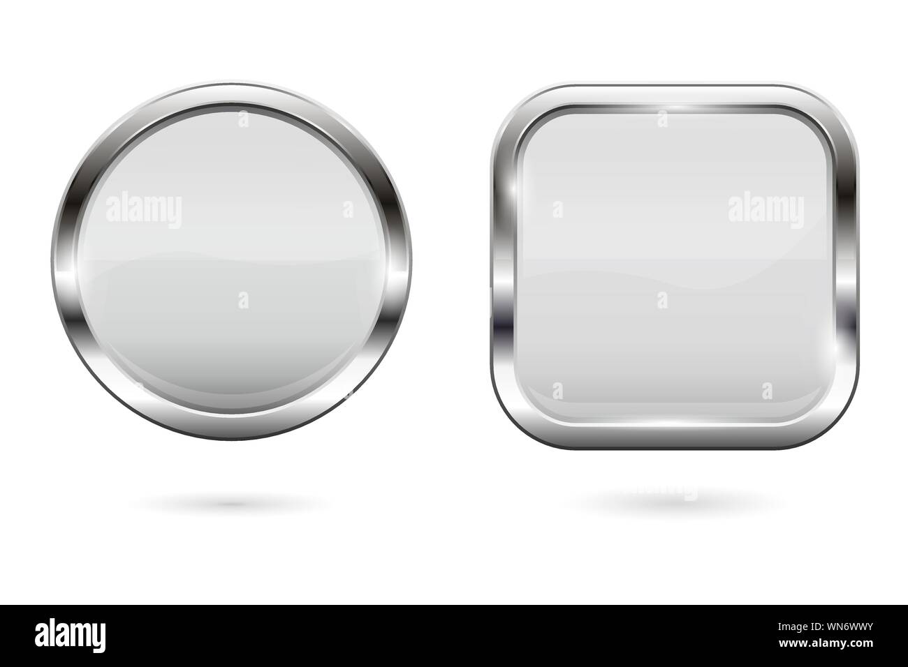 White glass buttons. 3d shiny round and square icons. Vector ...