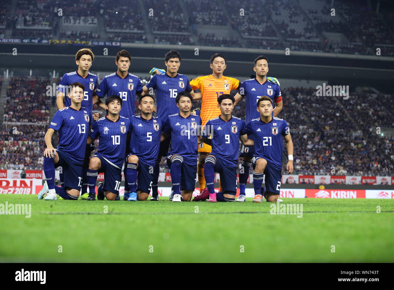 Kashima Soccer Stadium, Ibaraki, Japan. 5th Sep, 2019. Japan team group ...