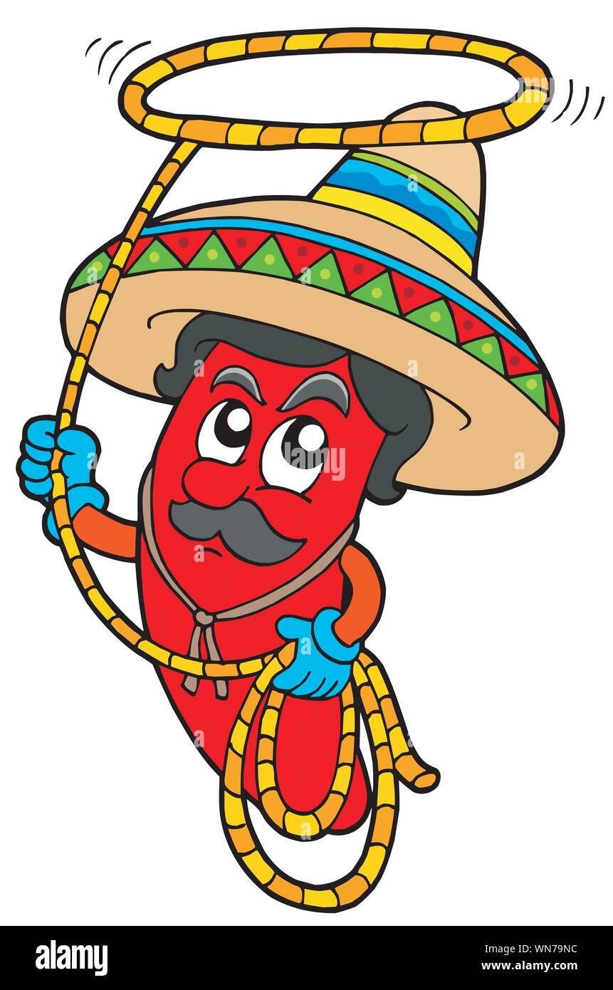 Cartoon Mexican chilli with lasso Stock Vector Image & Art - Alamy