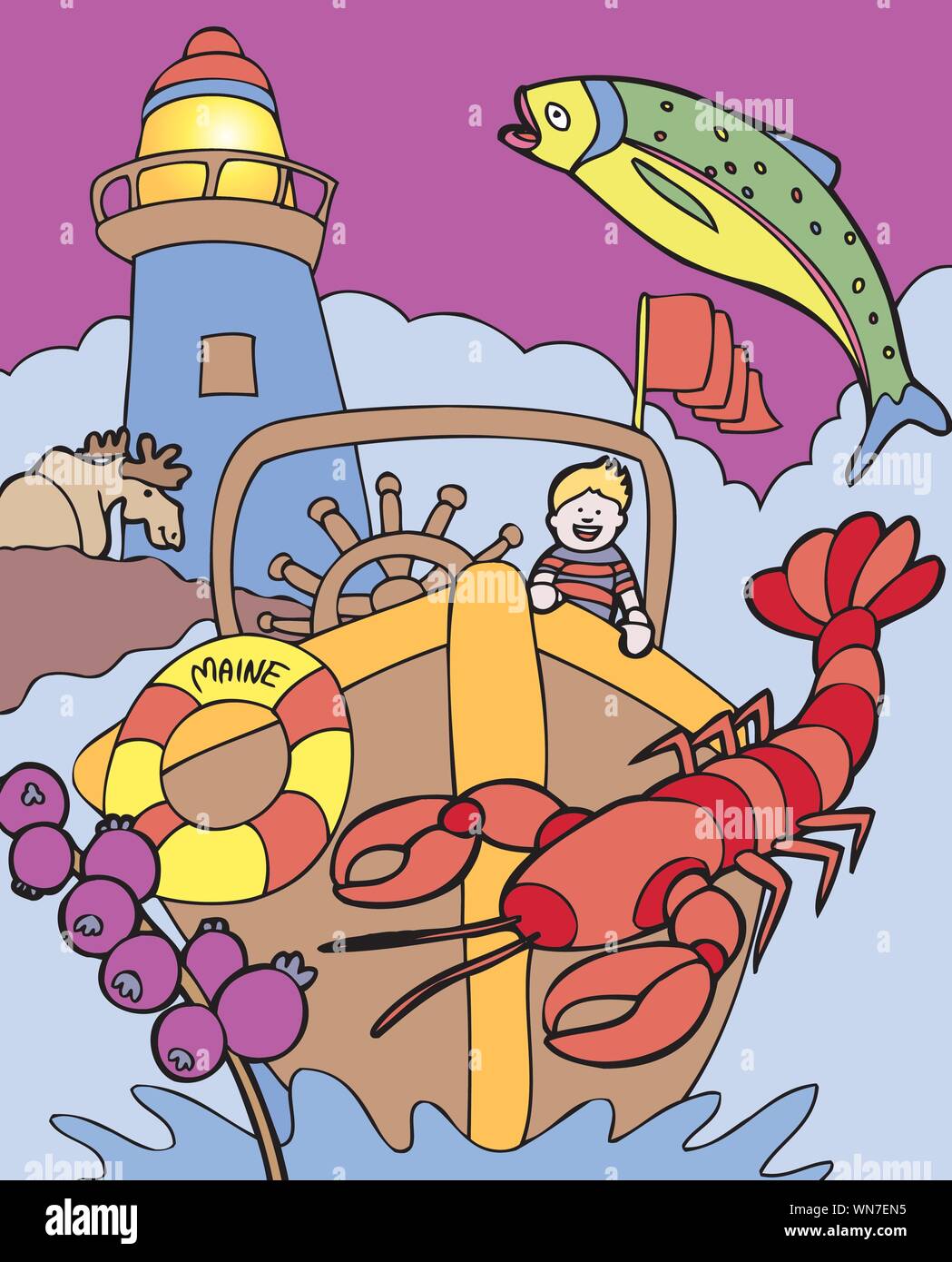 Kid Adventures: Visiting Maine Stock Vector Image & Art - Alamy