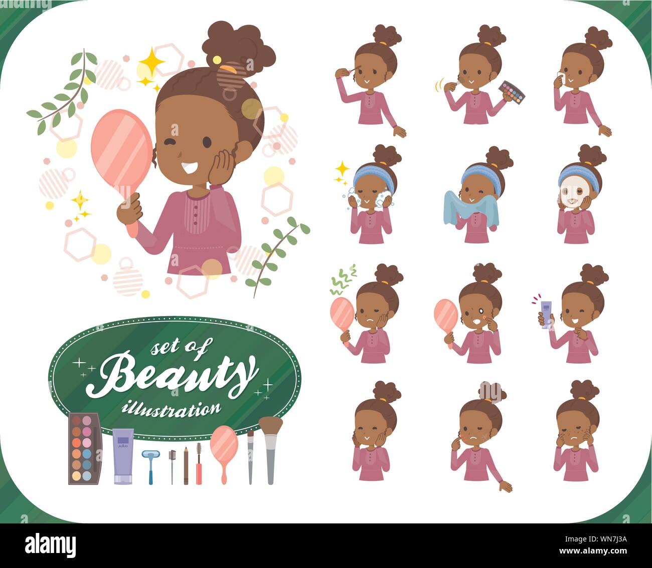 A set of girl on beauty.There are various actions such as skin care and ...