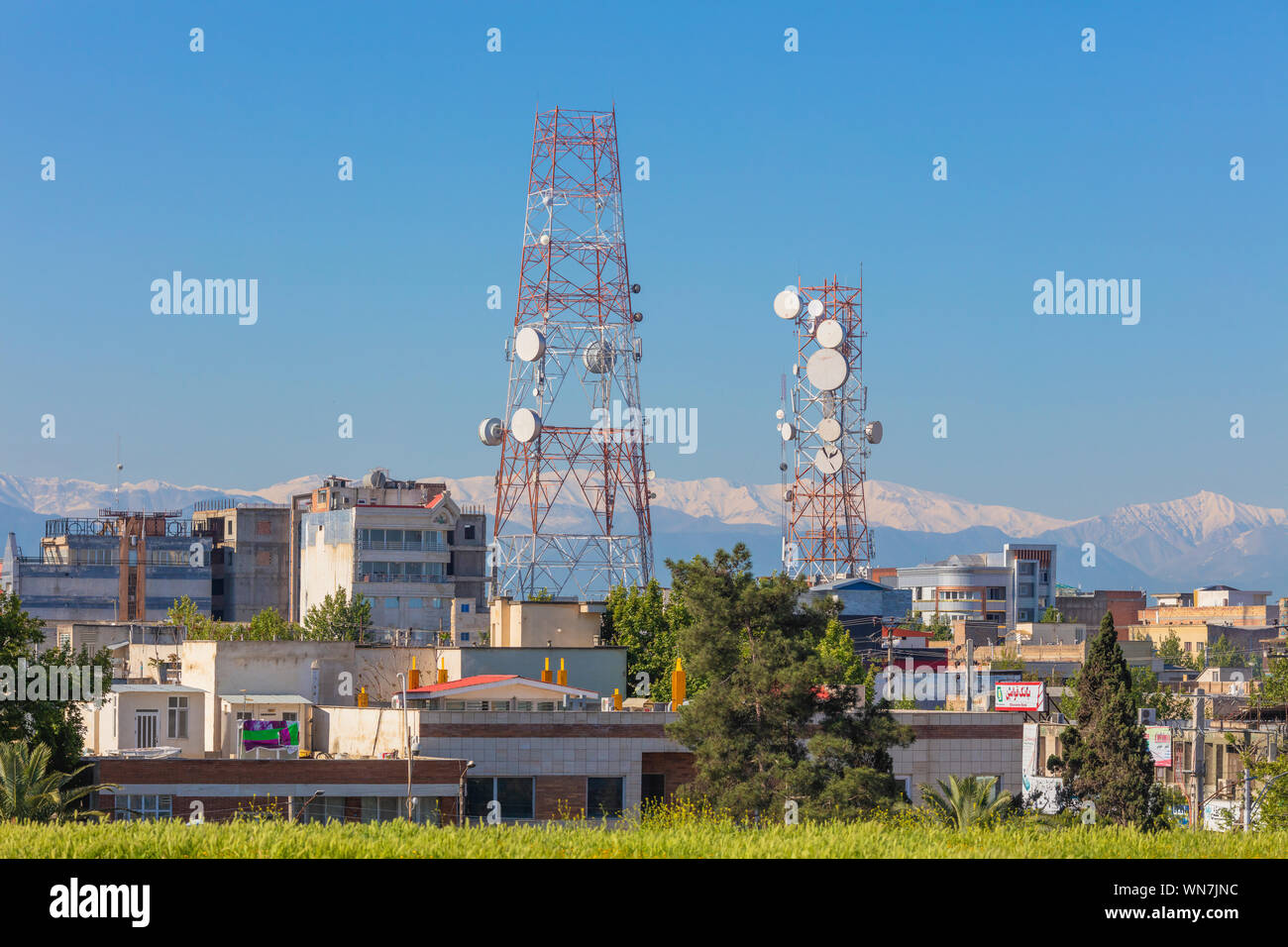 Cityscape, cell tower, Gonbad-e Kavus, Gonbad-e Kavus County, Golestan ...