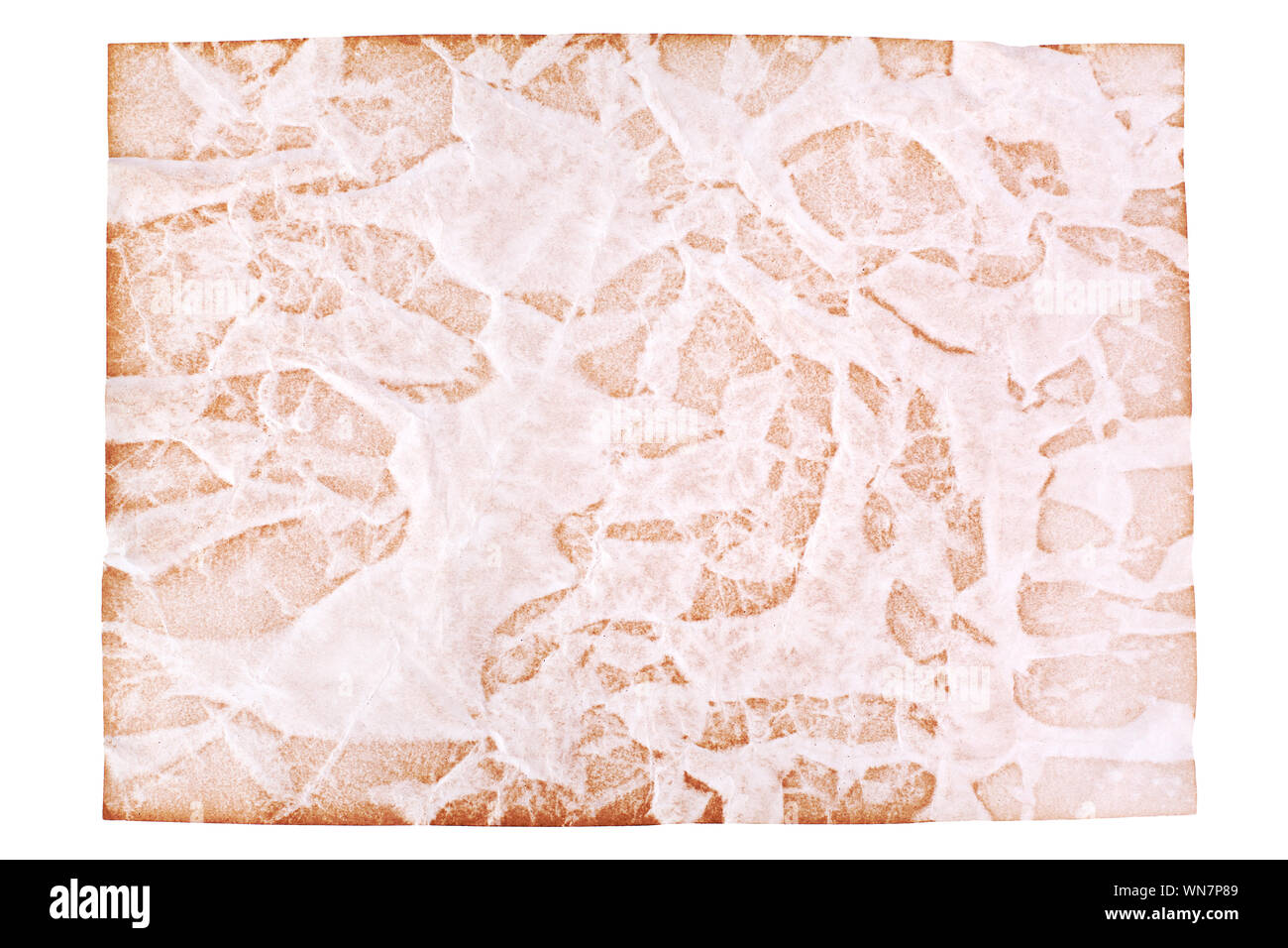 Crumpled old brown paper on white background isolated close up ...