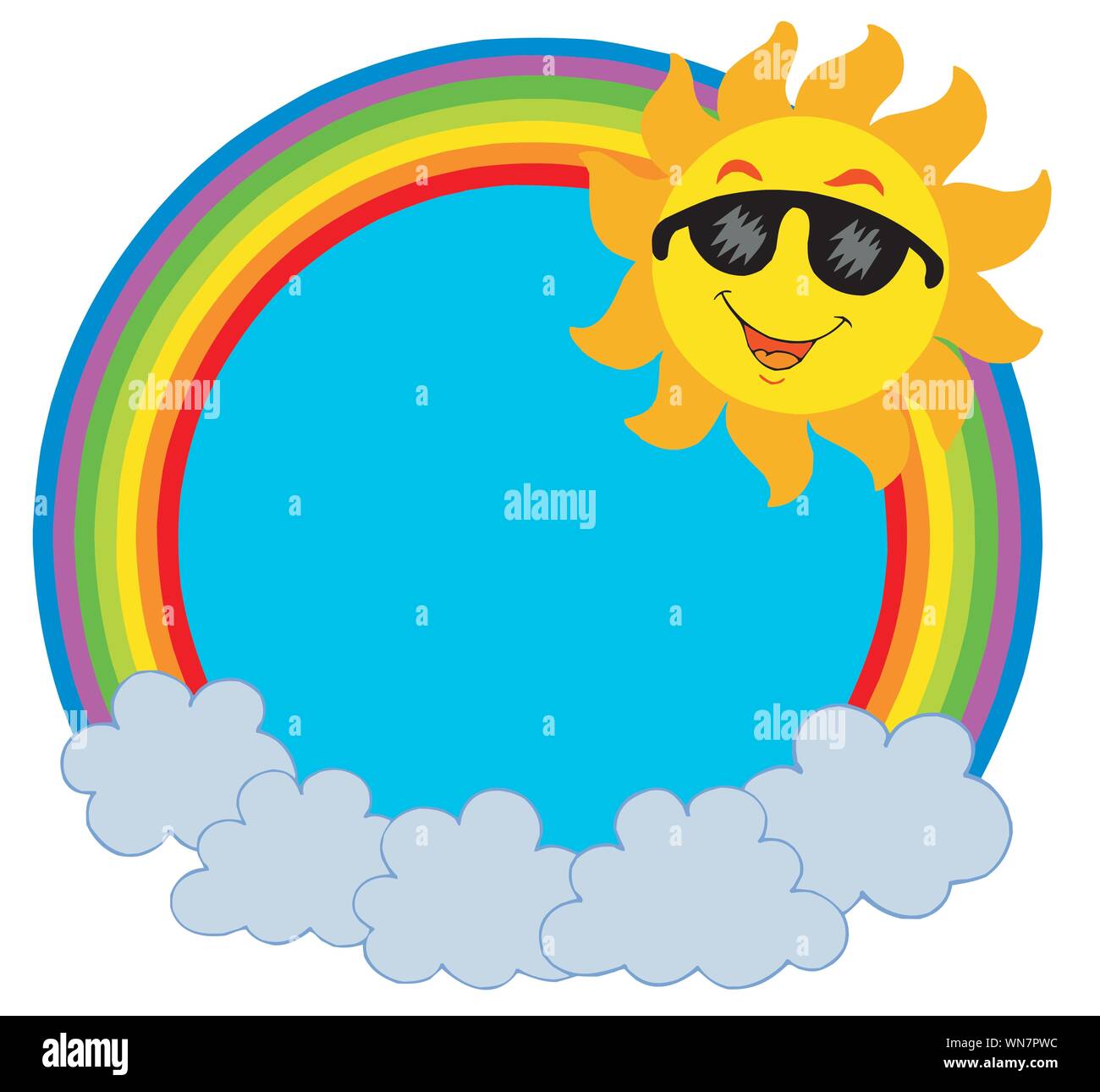 Cartoon Sun with sunglasses in raibow circle Stock Vector Image & Art ...
