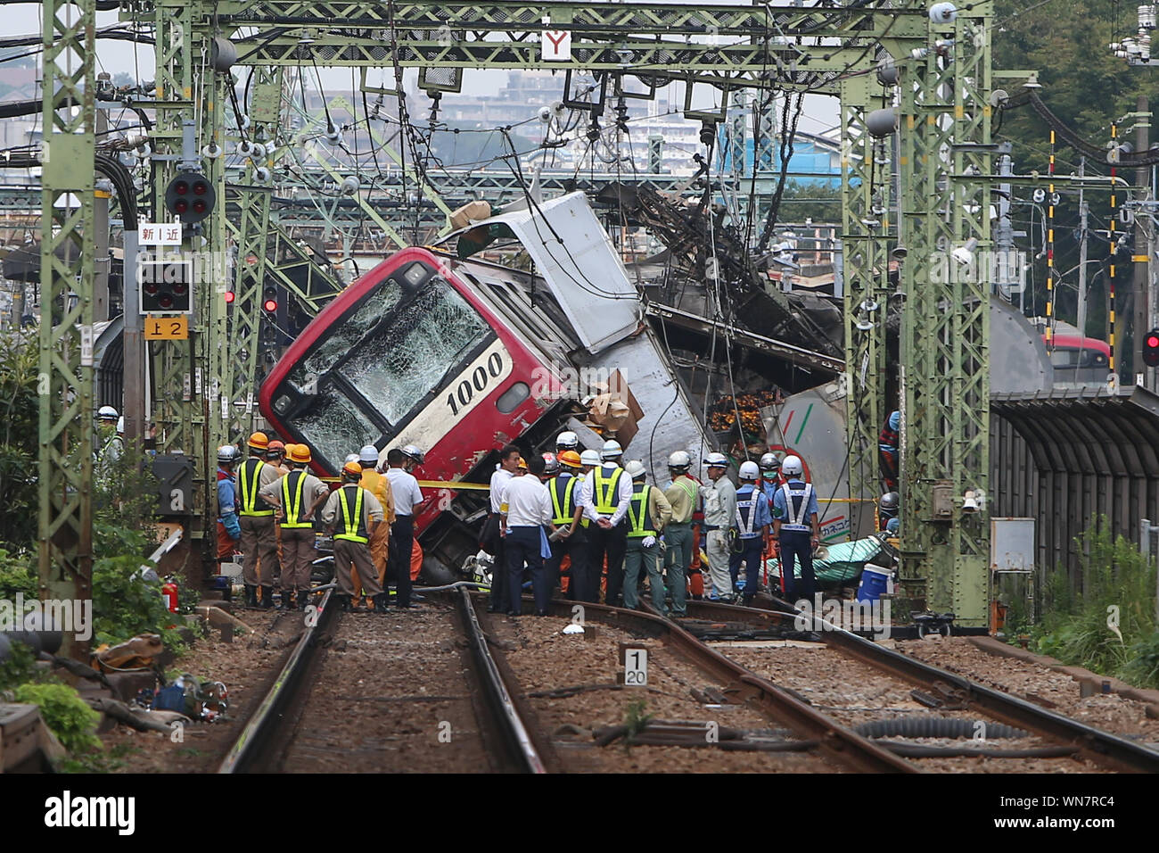 Beijing, Japan. 5th Sep, 2019. The collided train is seen at the ...