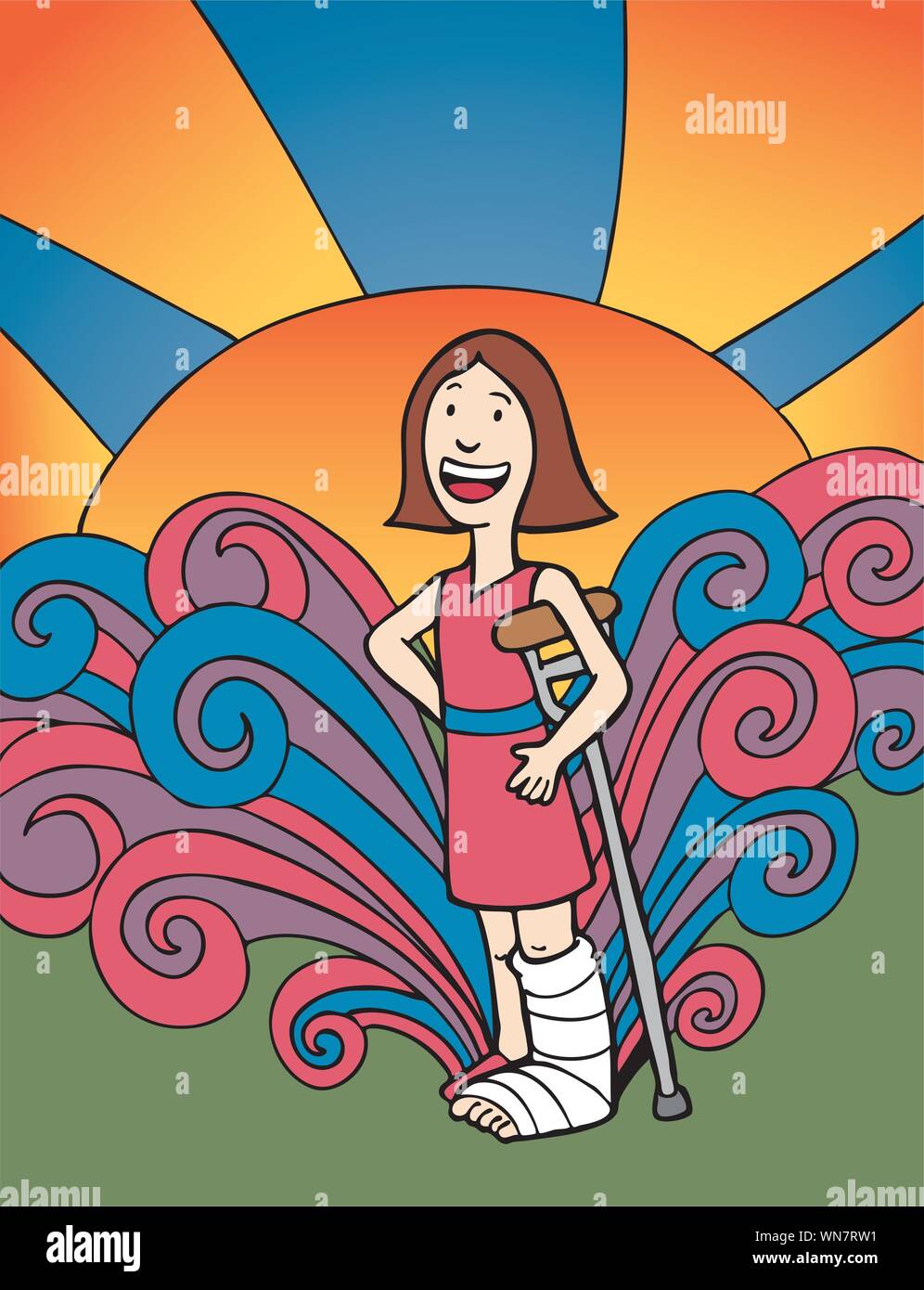 Broken leg woman crutches Stock Vector Images - Alamy