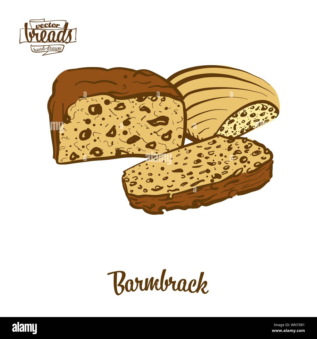 Colored drawing of Barmbrack bread. Vector illustration of Yeast bread ...