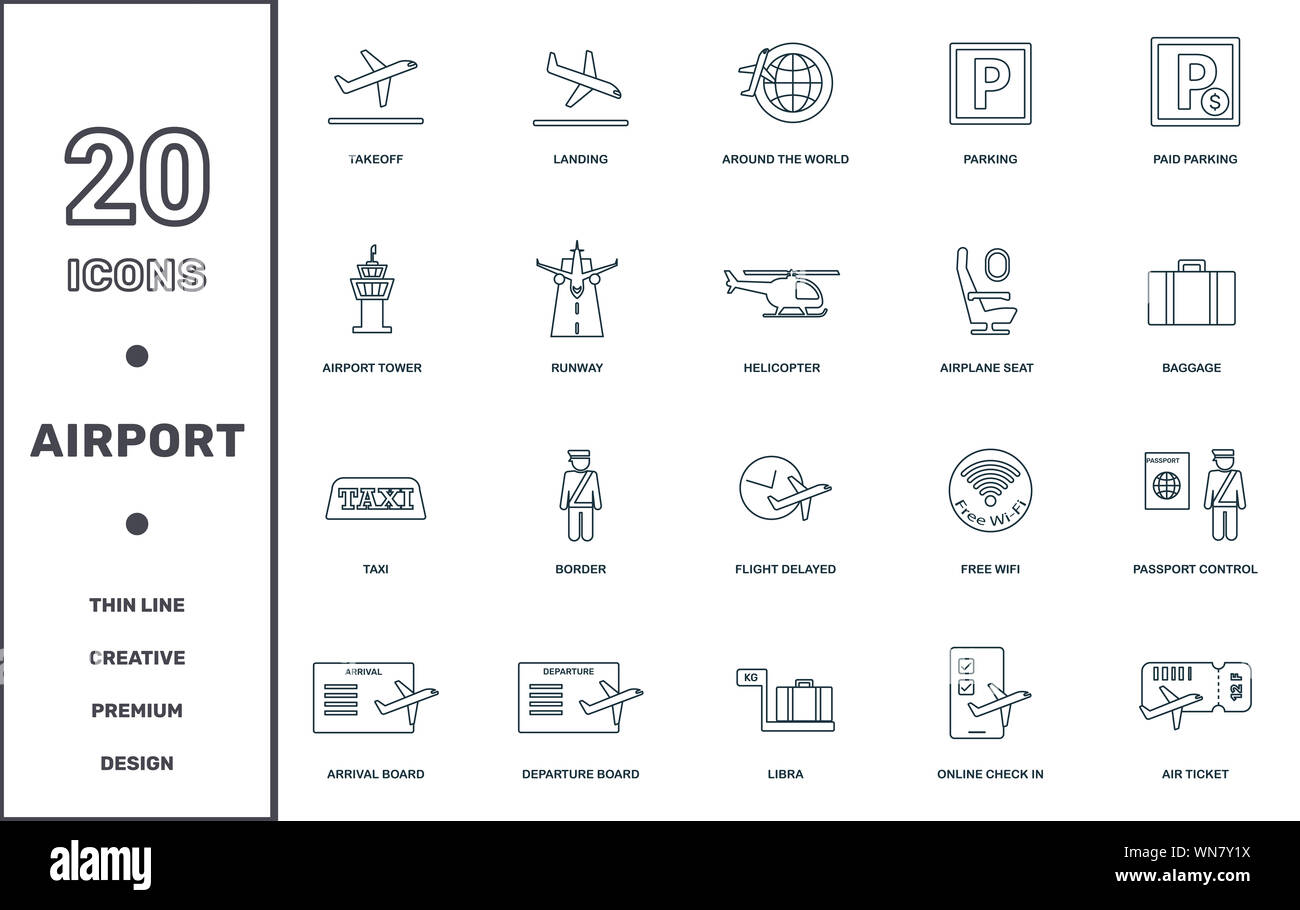 Airport set icons collection. Includes simple elements such as Takeoff ...