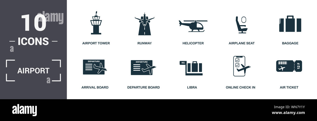 Airport set icons collection. Includes simple elements such as Airport ...