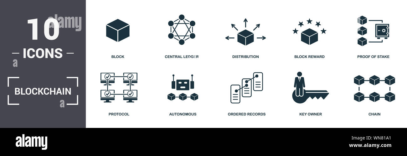 Blockchain Set Icons Collection Includes Simple Elements Such As Block Central Ledger