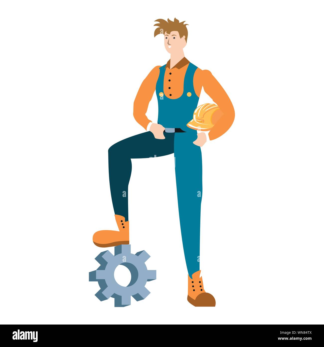 builder constructor worker with gear character vector illustration ...