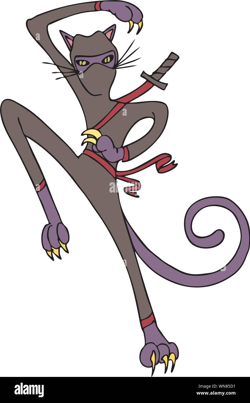 Vector illustration cartoon cat ninja hi-res stock photography and ...