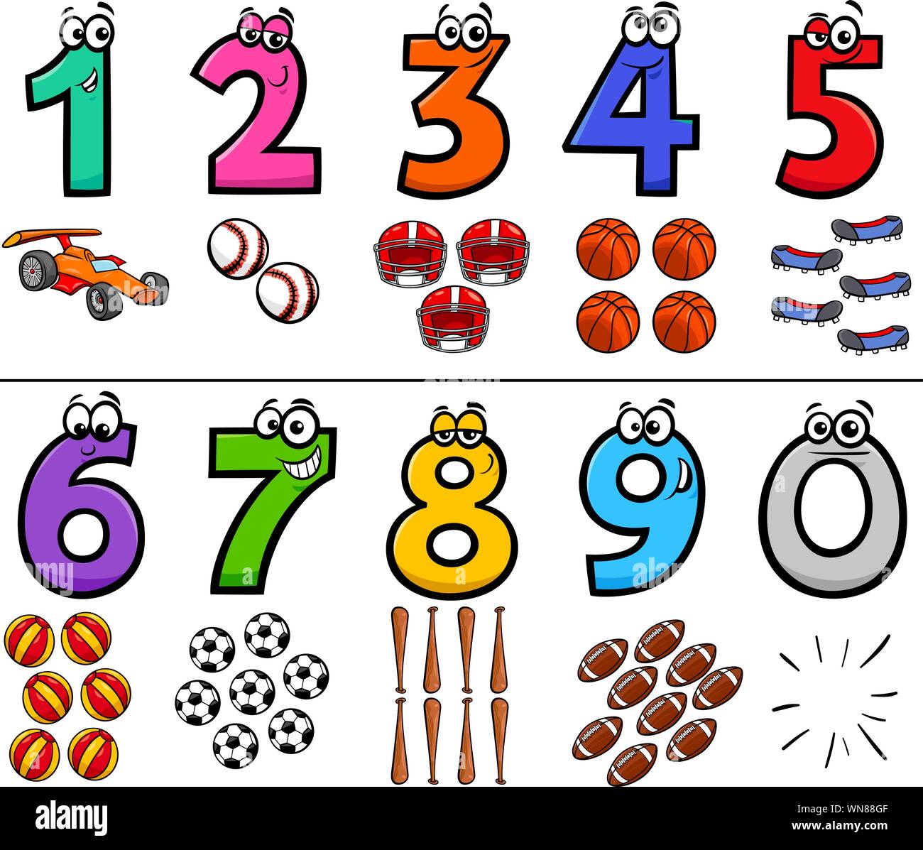 Cartoon Illustration of Educational Numbers Collection from One to Nine ...