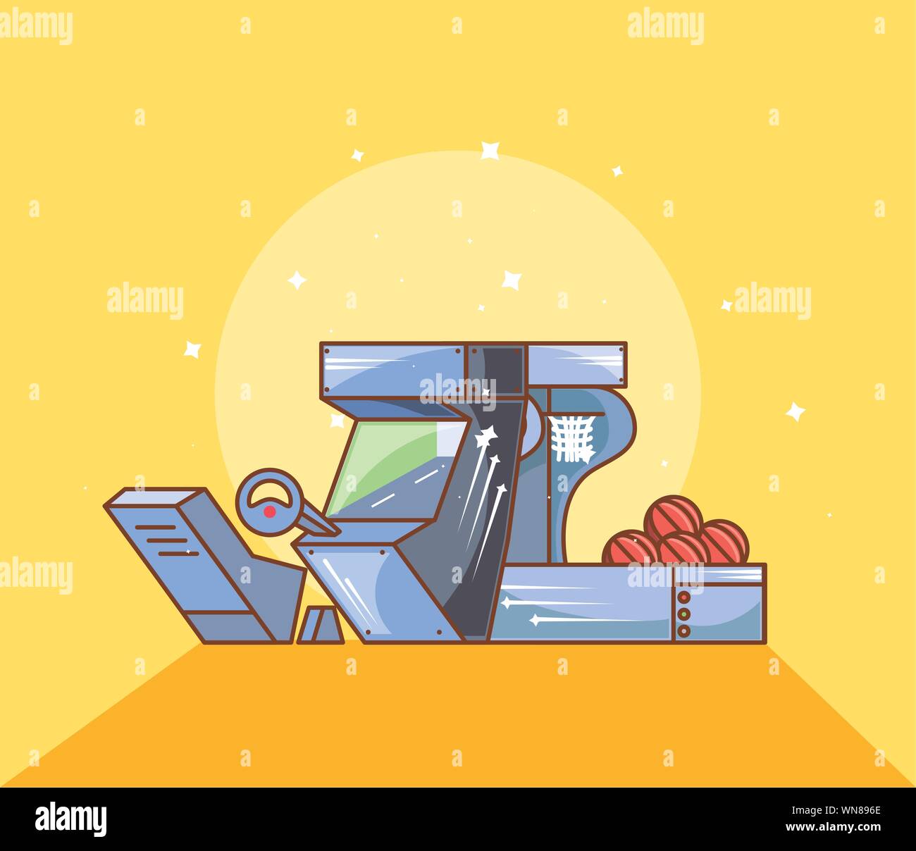 classic video game console of coins with car wheel vector illustration ...