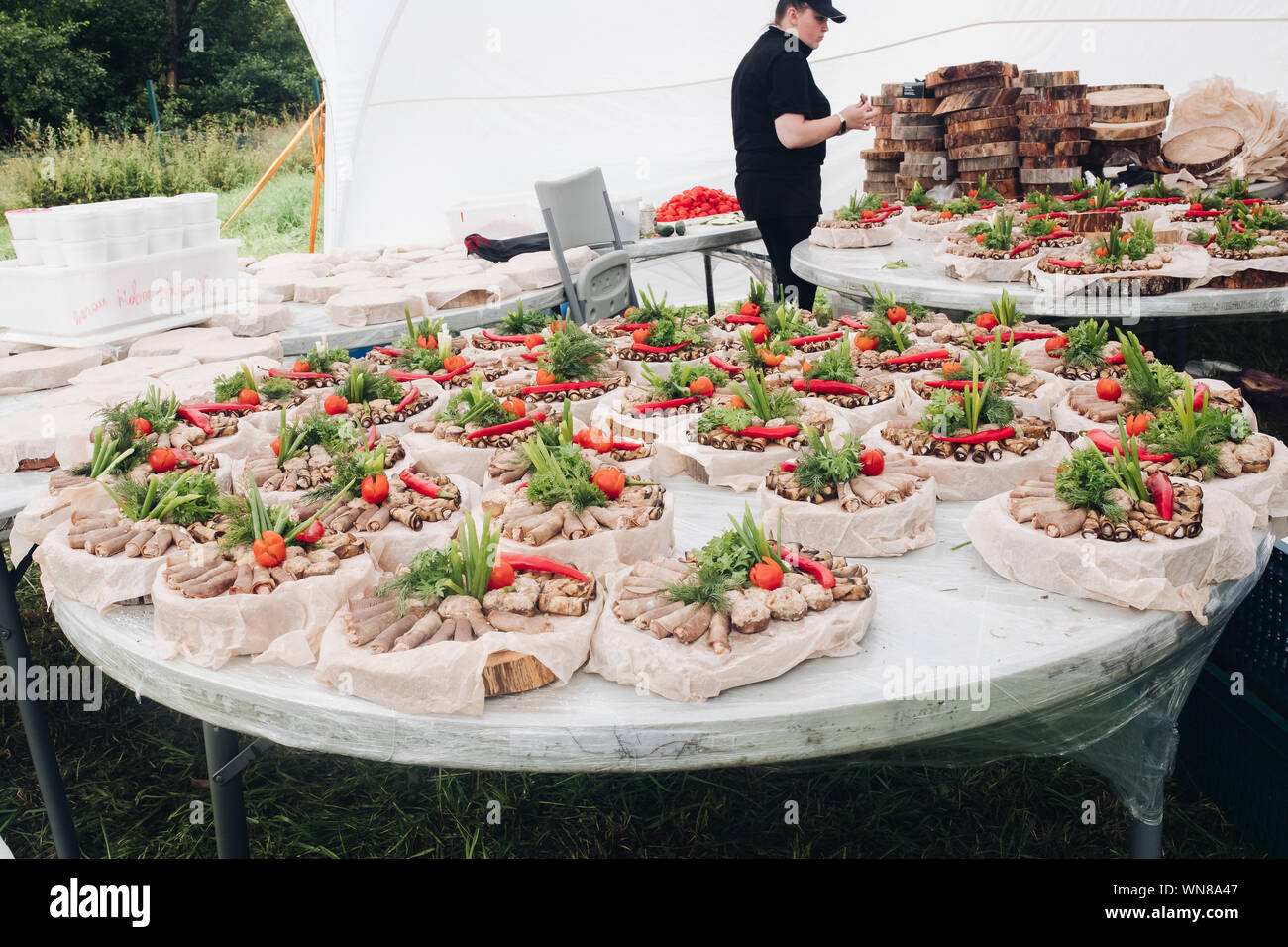 Meat and vegetable platters at banquet.Banquet wedding reception ...