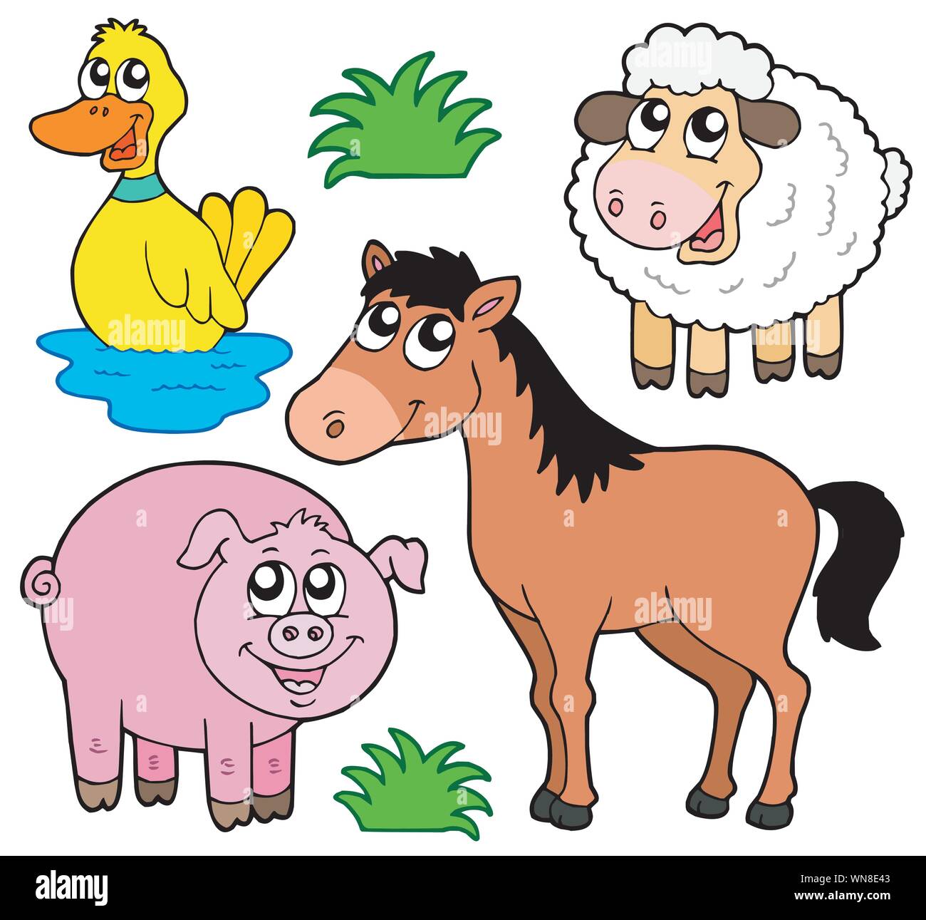 Cartoon farm animals and birds vector set isolated sheep hi-res stock ...