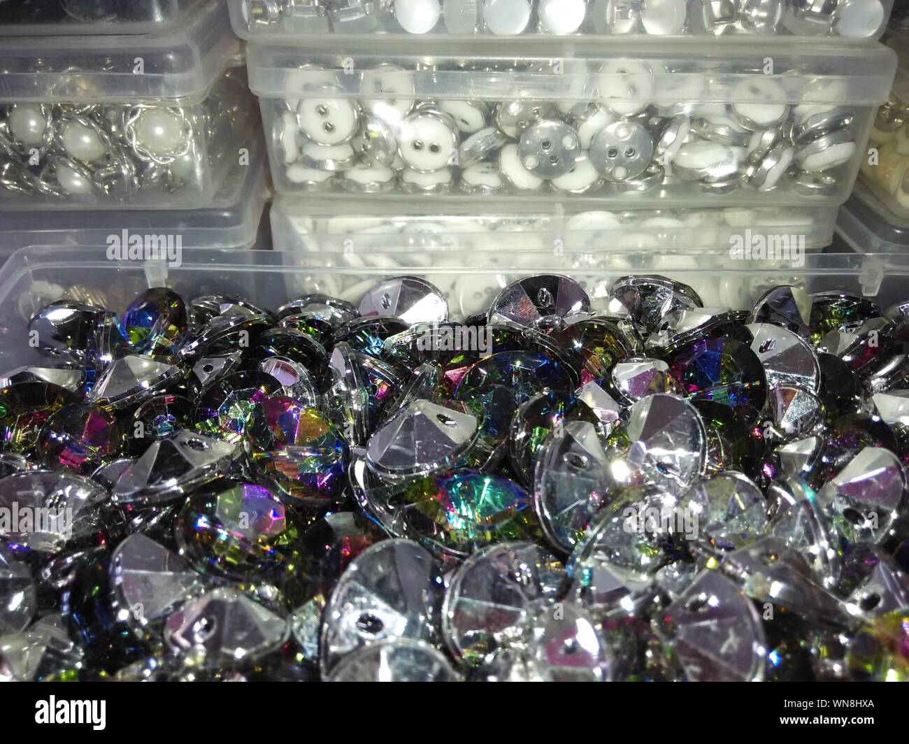 Buttons On Display At Store Stock Photo - Alamy