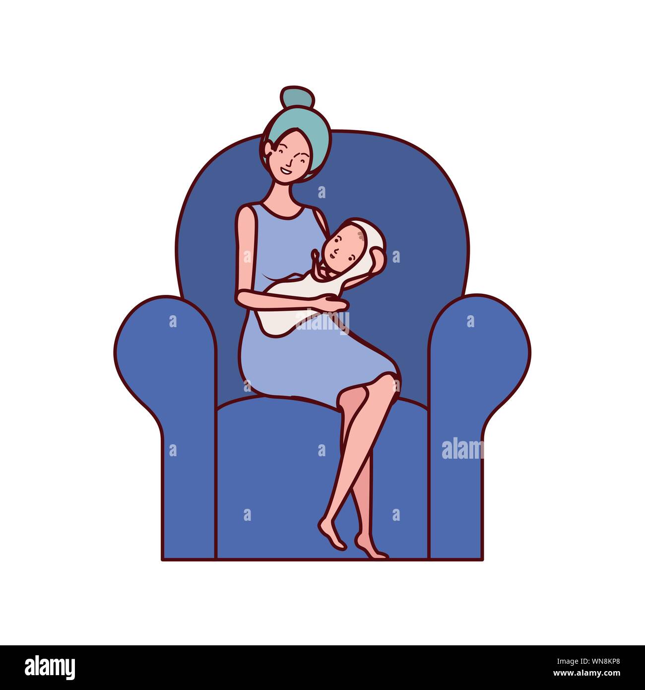 cute pregnancy mother with little baby seated in sofa Stock Vector ...