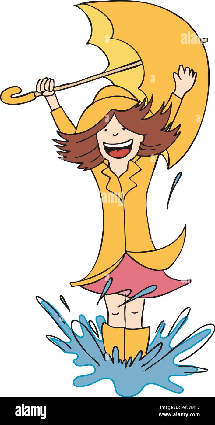 Girl Splashing in Puddle Stock Vector Image & Art - Alamy