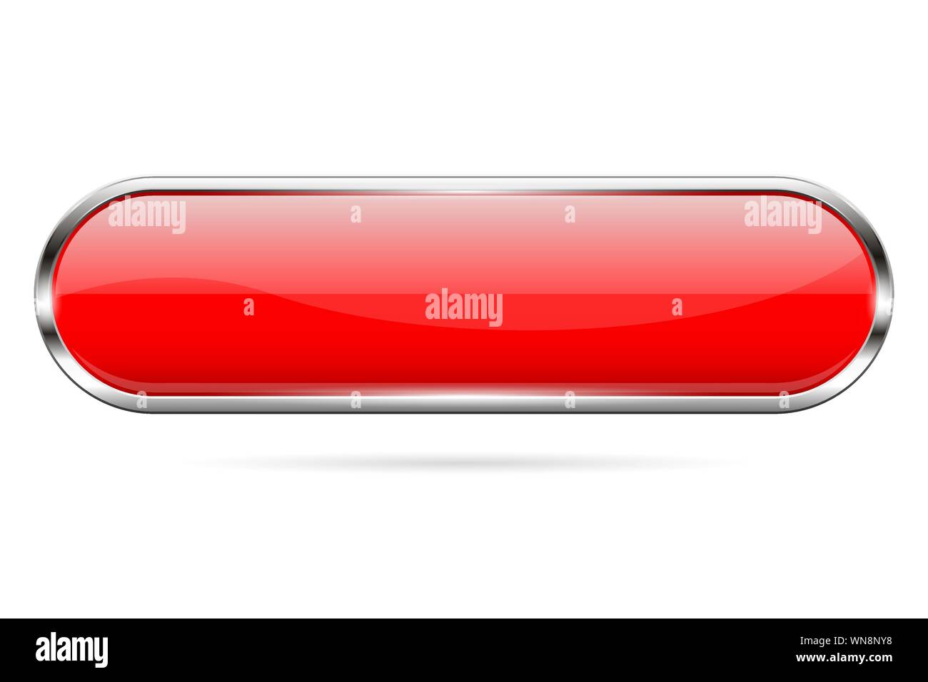 Red glass button. 3d shiny oval icon. Vector illustration isolated on ...